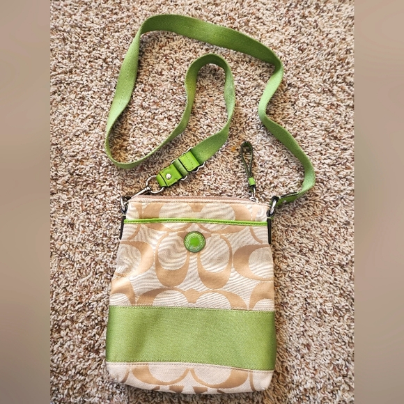Coach | Bags | Coach Guc Green And Cream Crossbody Bag | Poshmark